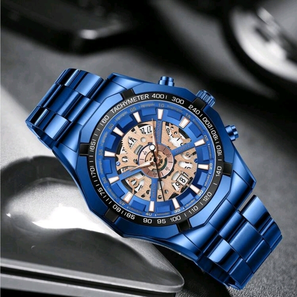 Accessories | Men Blue And Gold Quartz Watch | Poshmark